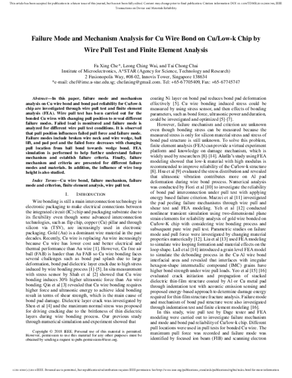 (PDF) Failure Mode and Mechanism Analysis for Cu Wire Bond on Cu/Low-k ...