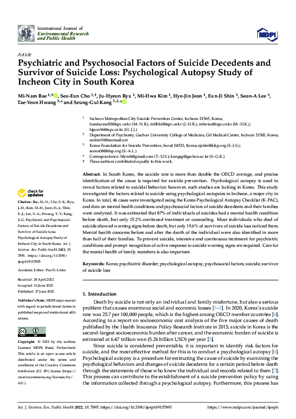 (PDF) Psychiatric and Psychosocial Factors of Suicide Decedents and ...