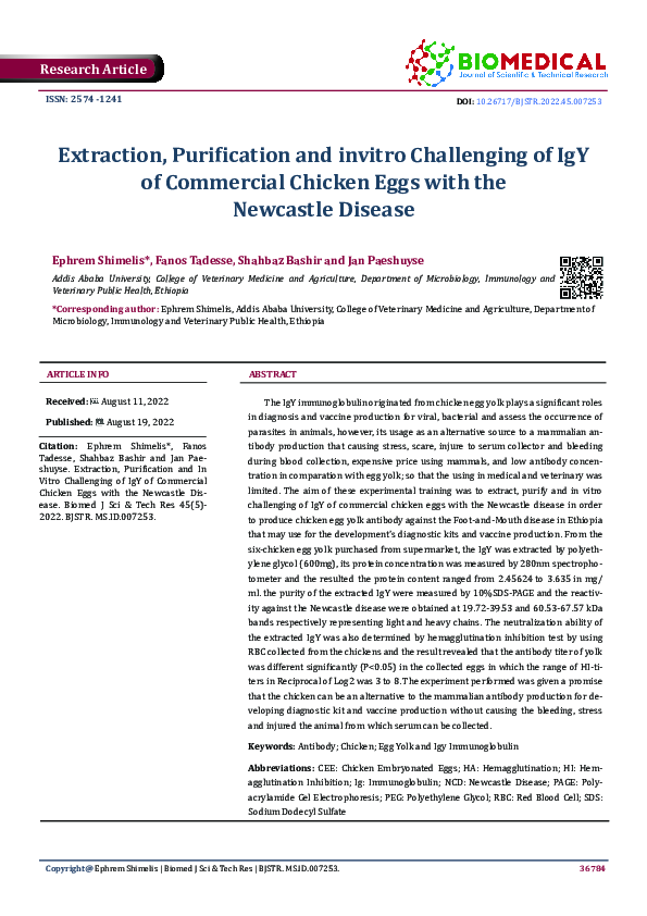 (PDF) Extraction, Purification and invitro Challenging of IgY of ...