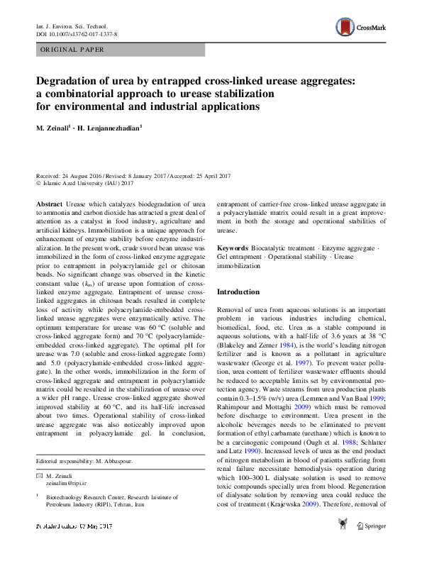 (PDF) Degradation of urea by entrapped cross-linked urease aggregates ...