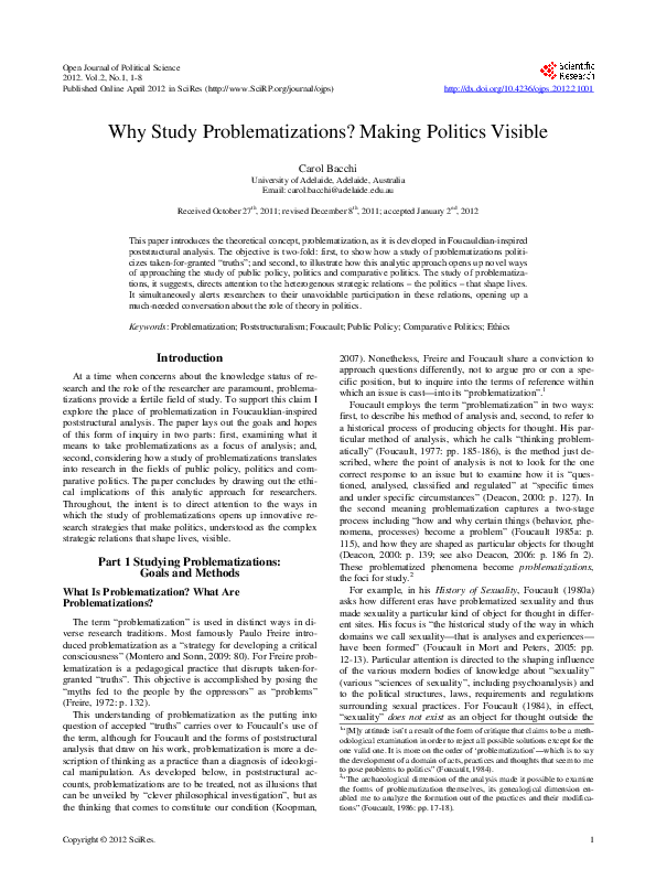 (PDF) Part 1 Studying Problematizations : Goals and Methods What Is ...