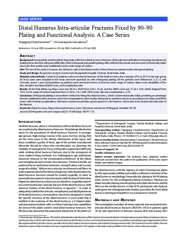 (PDF) Distal Humerus Intra-articular Fractures Fixed by 90–90 Plating ...