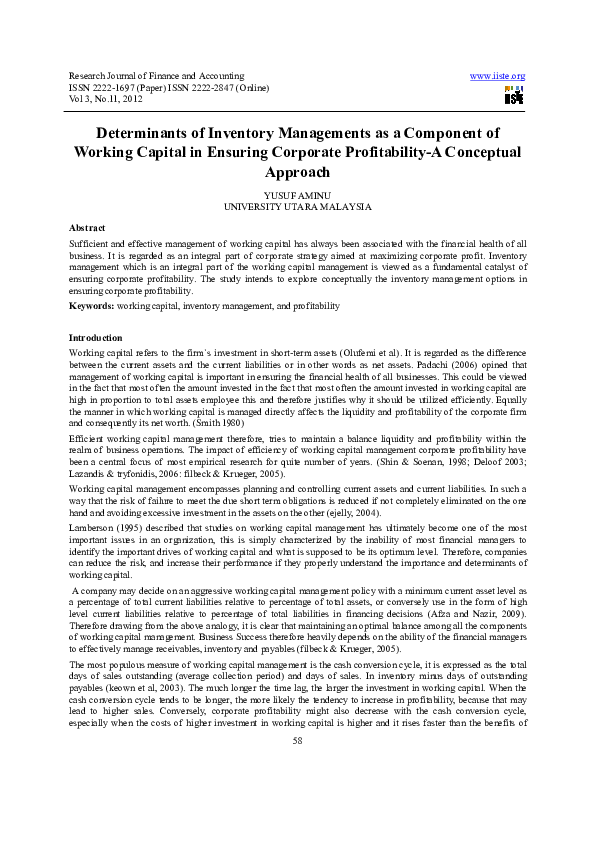 Pdf Determinants Of Inventory Managements As A Component Of Working