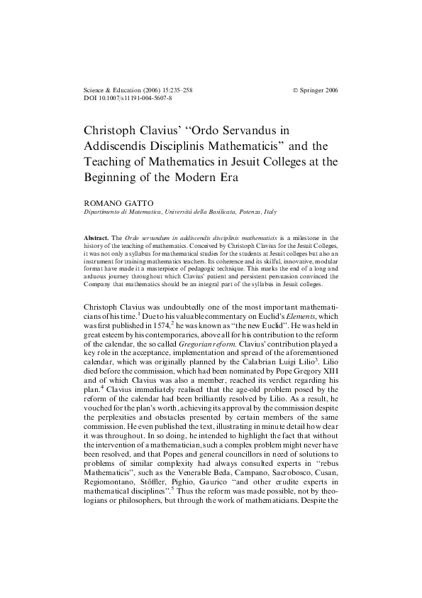 (PDF) Christoph Clavius’ “Ordo Servandus in Addiscendis Disciplinis ...