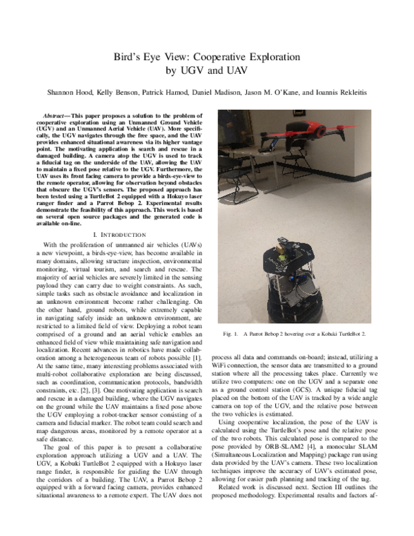 (PDF) Bird's eye view: Cooperative exploration by UGV and UAV