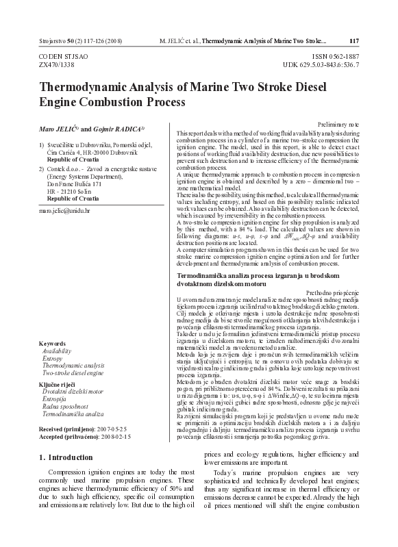 (PDF) Thermodynamic Analysis of Marine Two Stroke Diesel Engine Combustion Process