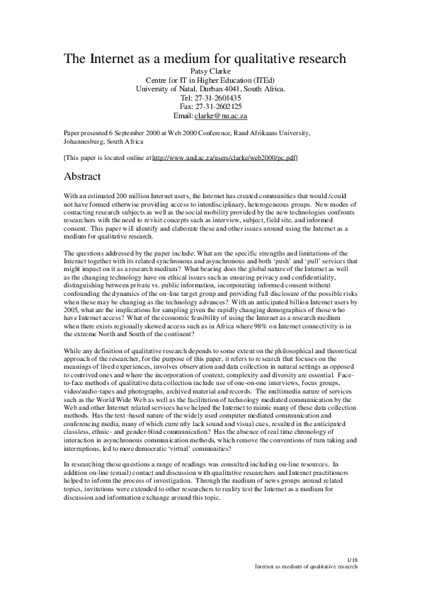 (PDF) Internet as a medium for qualitative research