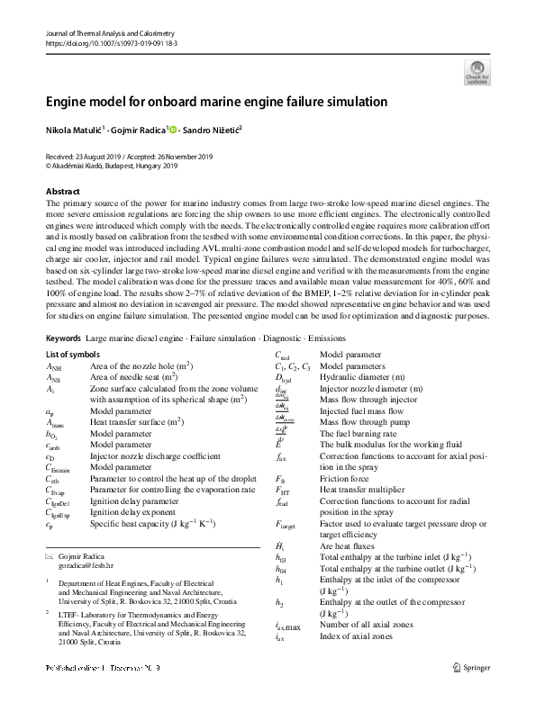 (PDF) Engine model for onboard marine engine failure simulation