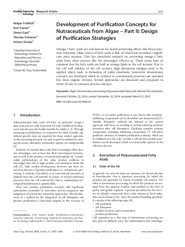 (PDF) Development of Purification Concepts for Nutraceuticals from ...