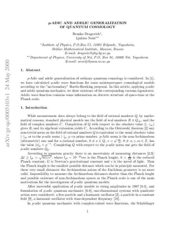(PDF) On p-adic and Adelic generalization of quantum field theory