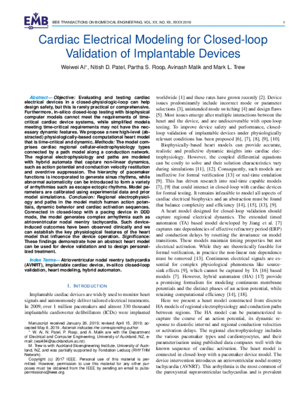 (PDF) Cardiac Electrical Modeling for Closed-Loop Validation of Implantable Devices