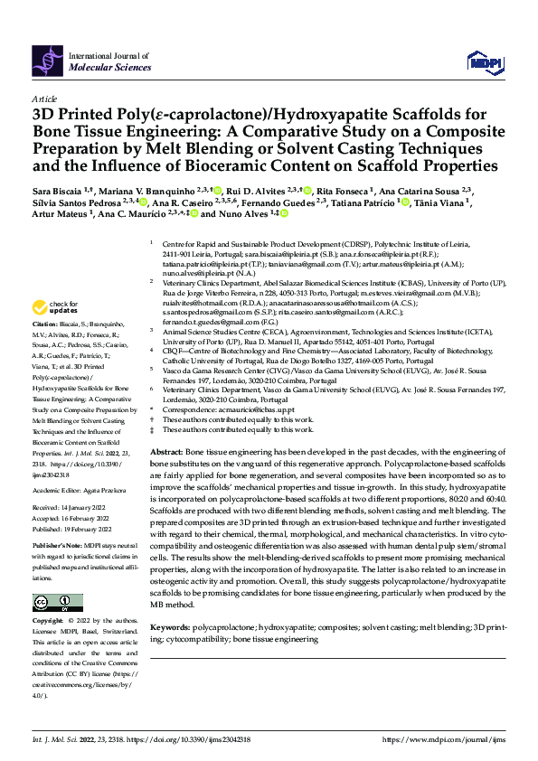 (PDF) 3D Printed Poly(?-Caprolactone)/Hydroxyapatite Scaffolds for Bone Tissue Engineering: A ...