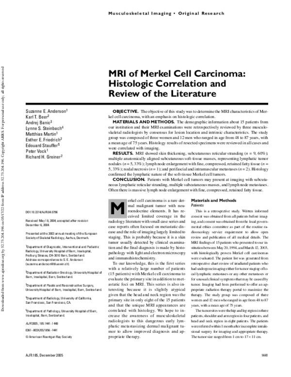(PDF) MRI of Merkel Cell Carcinoma: Histologic Correlation and Review ...