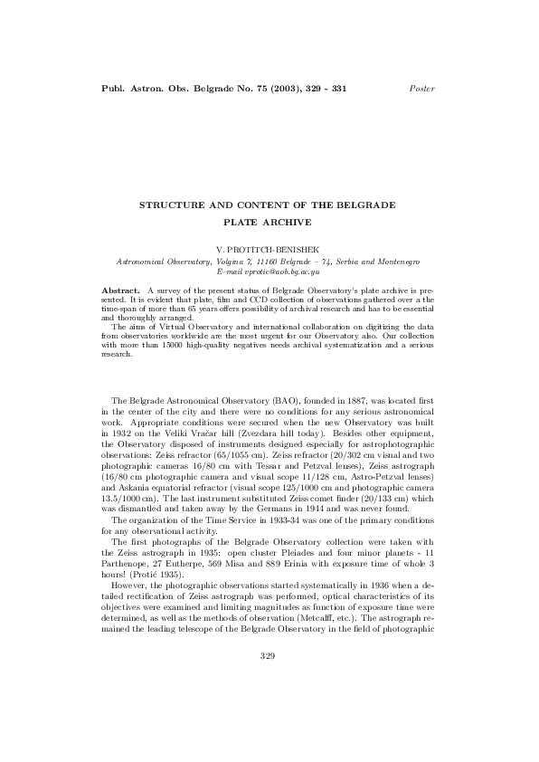 (PDF) Structure and content of the Belgrade plate archive