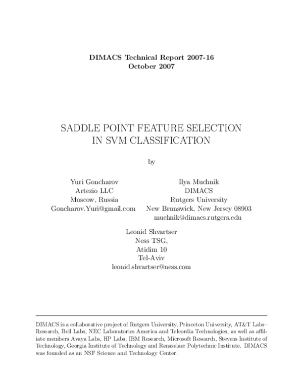 (PDF) Saddle Point Feature Selection in SVM Classification