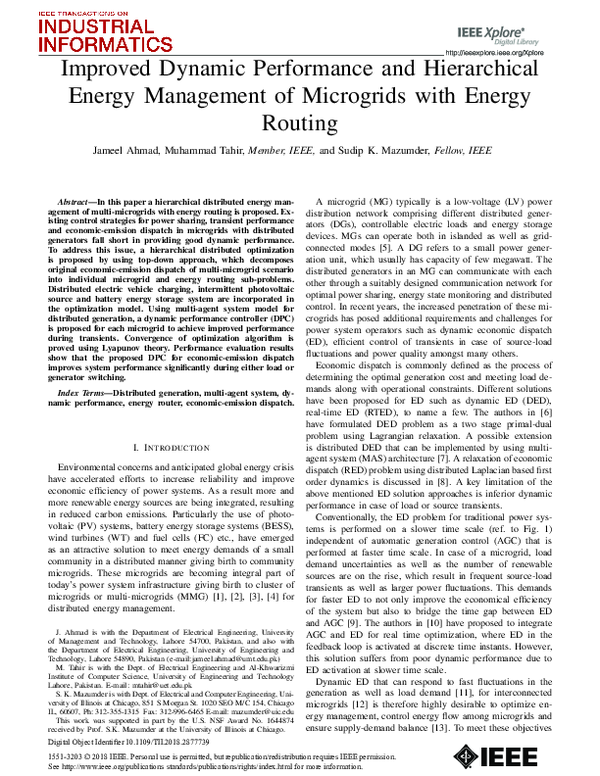 (PDF) Improved Dynamic Performance and Hierarchical Energy Management of Microgrids With Energy ...