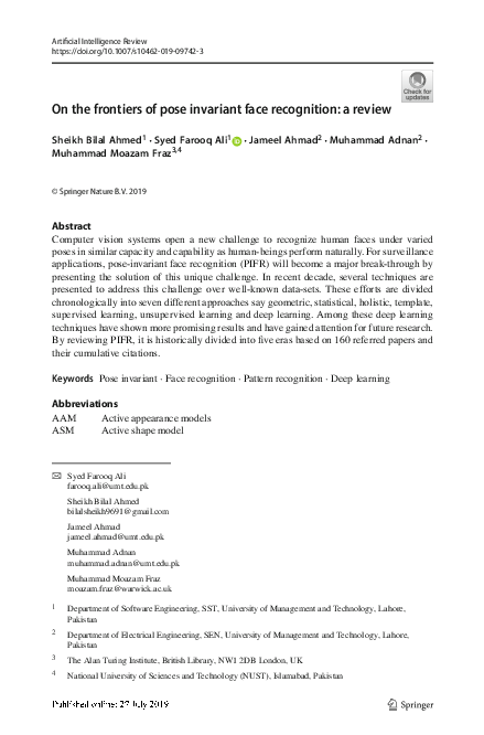 Pdf On The Frontiers Of Pose Invariant Face Recognition A Review