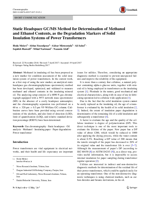 (PDF) Static Headspace GC/MS Method for Determination of Methanol and Ethanol Contents, as the ...