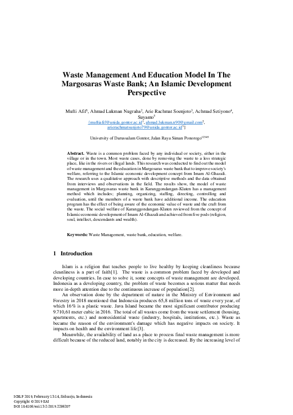 (PDF) Waste Management And Education Model In The Margosaras Waste Bank ...