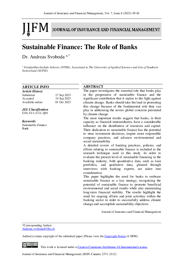 (PDF) Sustainable Finance: The Role of Banks