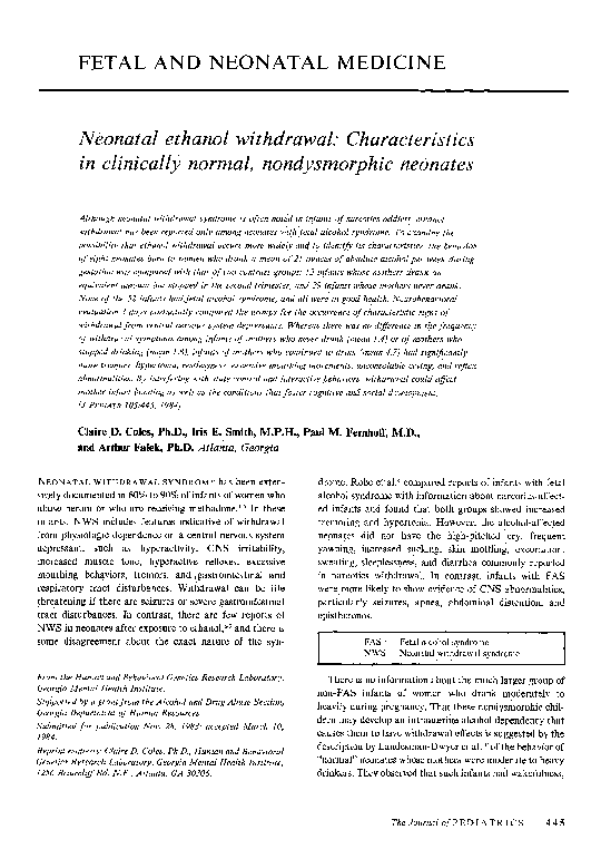 (PDF) Neonatal ethanol withdrawal: Characteristics in clinically normal ...