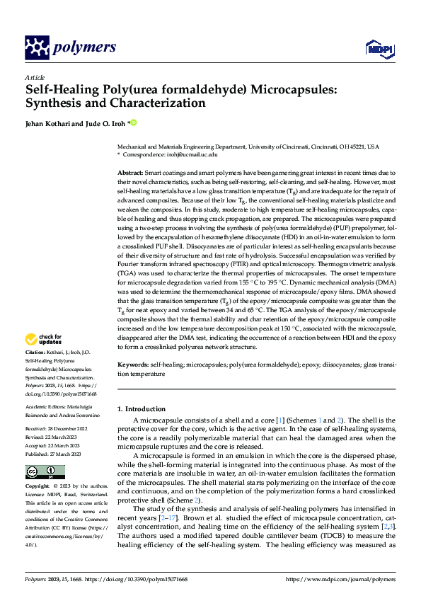 (PDF) Self-Healing Poly(urea formaldehyde) Microcapsules: Synthesis and ...