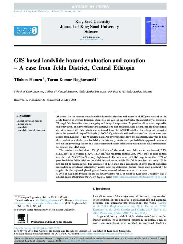 (PDF) GIS based landslide hazard evaluation and zonation – A case from ...