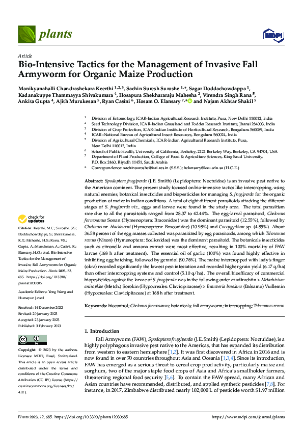 (PDF) Bio-Intensive Tactics for the Management of Invasive Fall Armyworm for Organic Maize ...