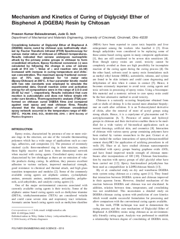 (PDF) Mechanism and kinetics of curing of diglycidyl ether of bisphenol ...