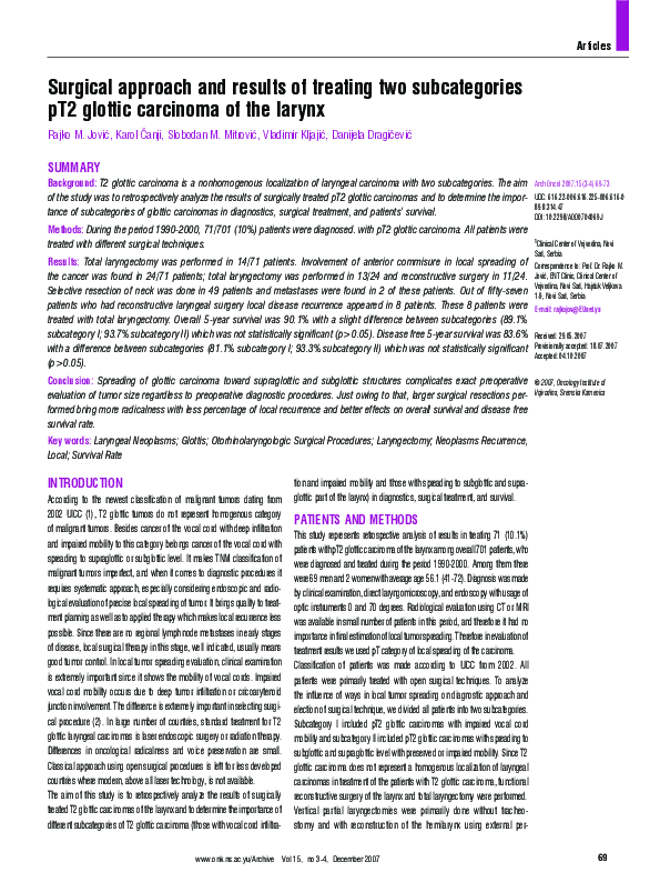 (PDF) Surgical approach and results of treating two subcategories pT2 ...