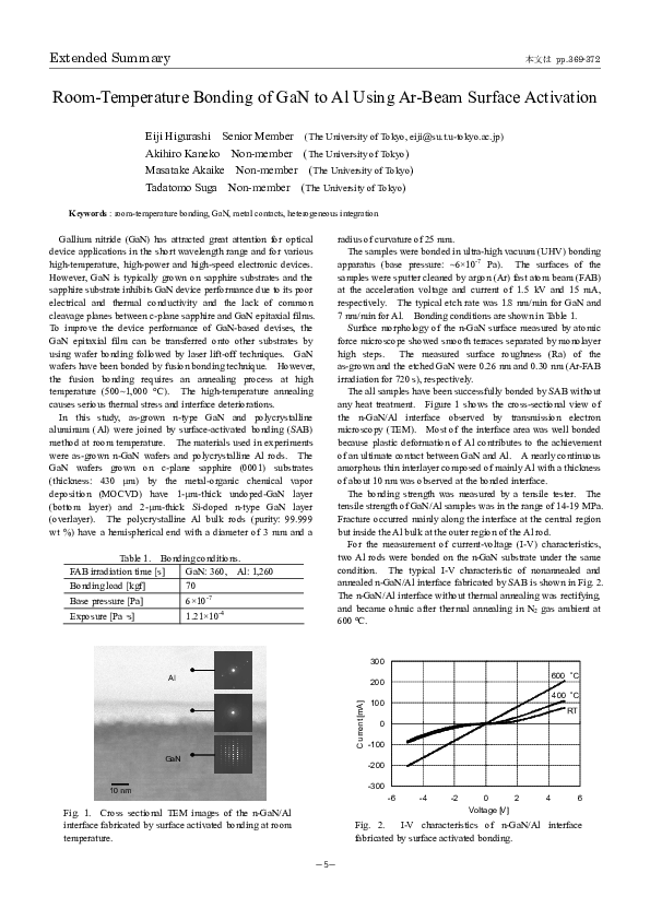 (PDF) Room-Temperature Bonding of GaN to Al Using Ar-Beam Surface ...