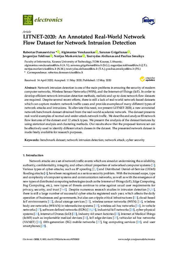 (PDF) LITNET-2020: An Annotated Real-World Network Flow Dataset for Network Intrusion Detection
