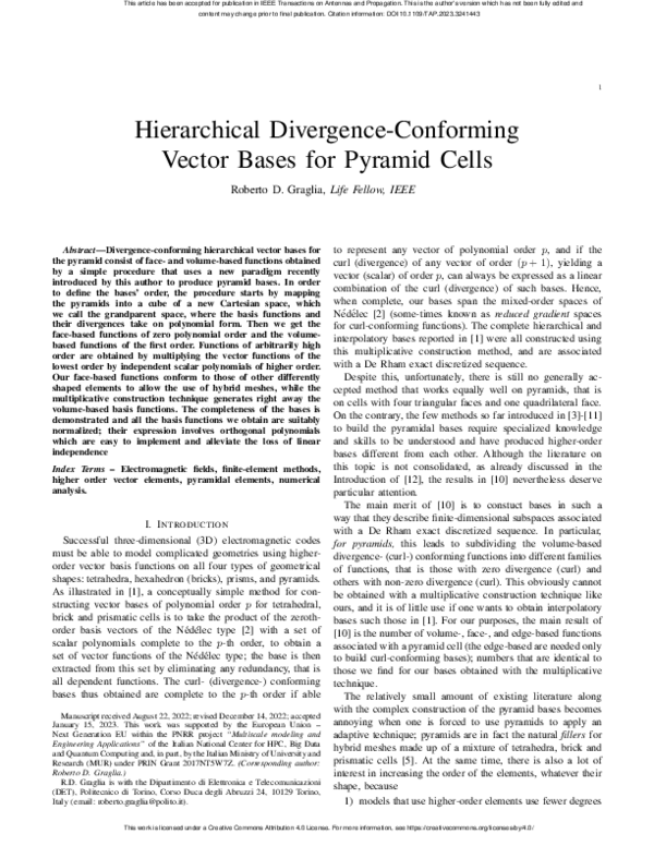 (PDF) Hierarchical Divergence-Conforming Vector Bases for Pyramid Cells