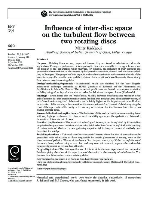 (PDF) Influence of inter‐disc space on the turbulent flow between two ...