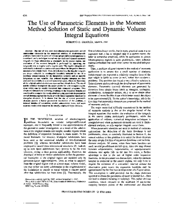 (PDF) The use of parametric elements in the moment method solution of ...