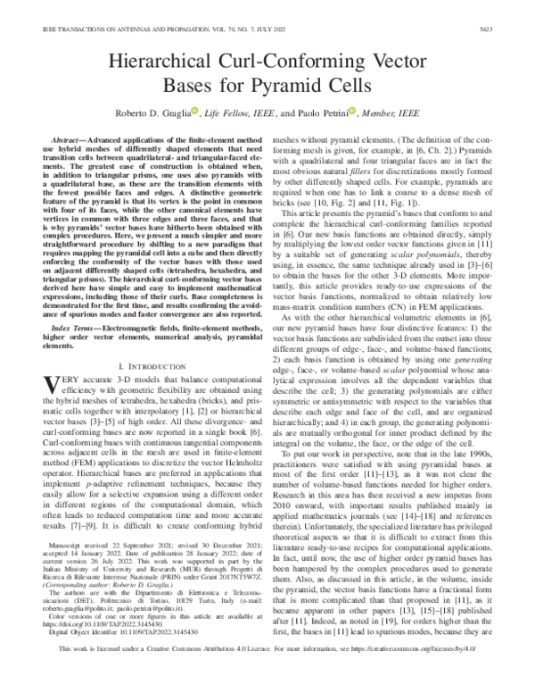(PDF) Hierarchical Curl-Conforming Vector Bases for Pyramid Cells | Roberto Graglia - Academia.edu