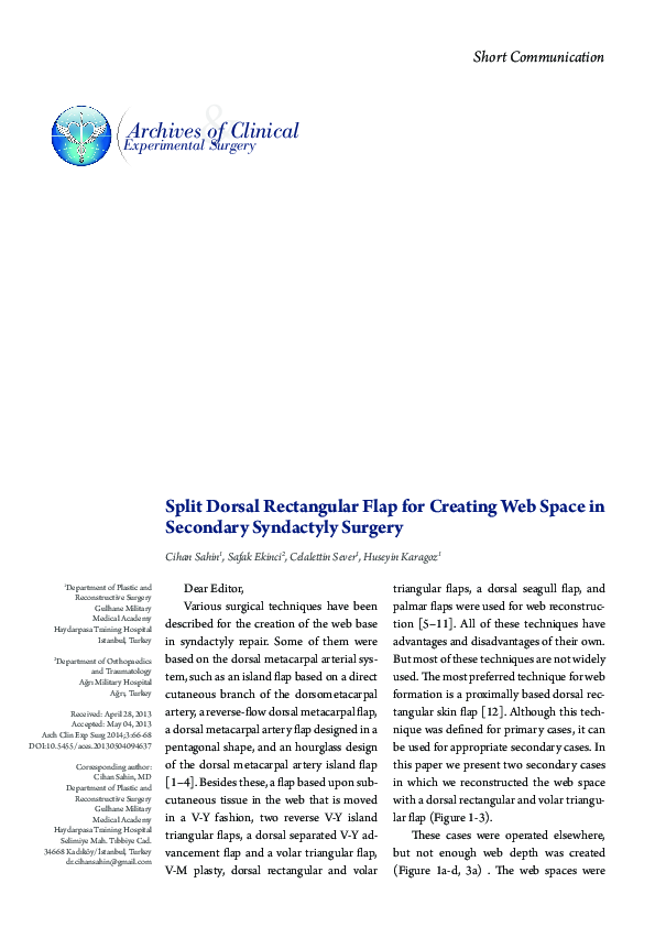(PDF) Split Dorsal Rectangular Flap for Creating Web Space in Secondary ...