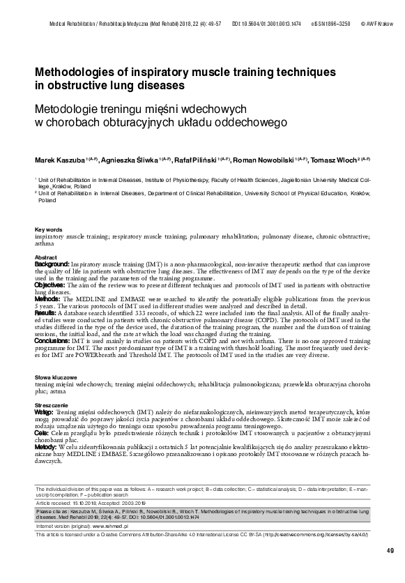(PDF) Methodologies of inspiratory muscle training techniques in ...