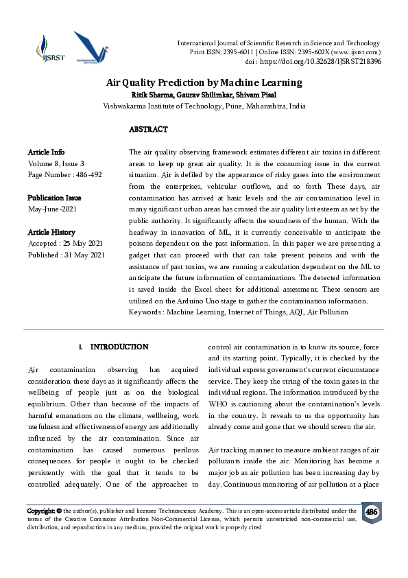 (PDF) Air Quality Prediction by Machine Learning