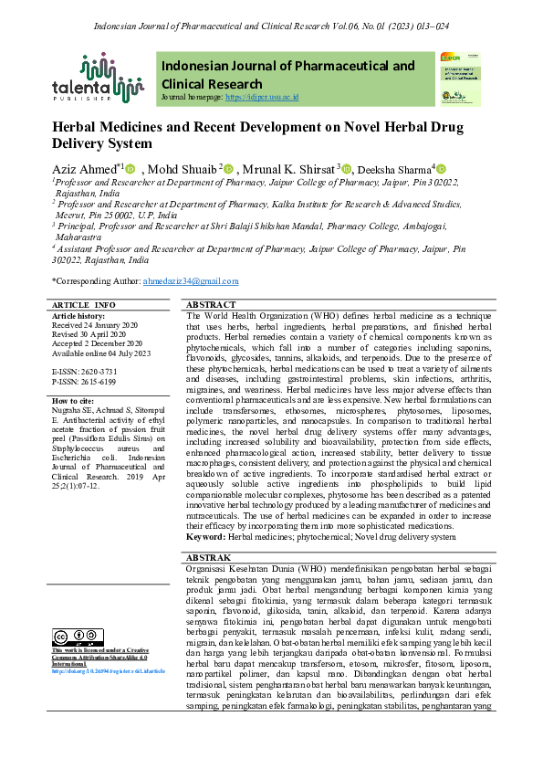 (PDF) Herbal Medicines and Recent Development on Novel Herbal Drug Delivery System