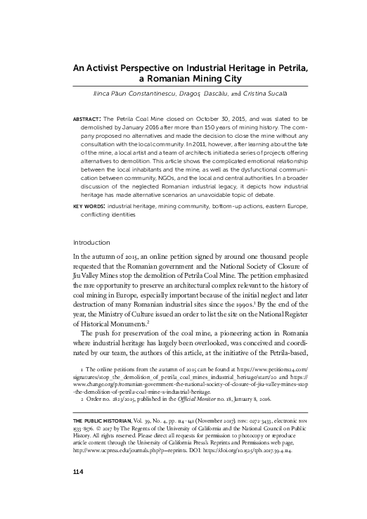 (PDF) An Activist Perspective on Industrial Heritage in Petrila, a ...