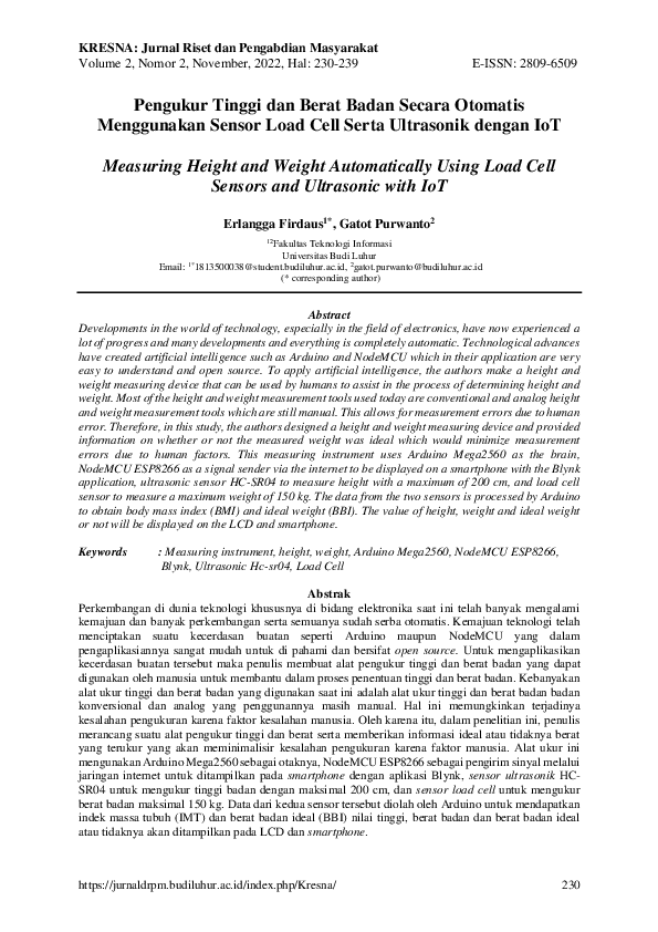 (PDF) Pengukur Tinggi dan Berat Badan Secara Otomatis Menggunakan ...
