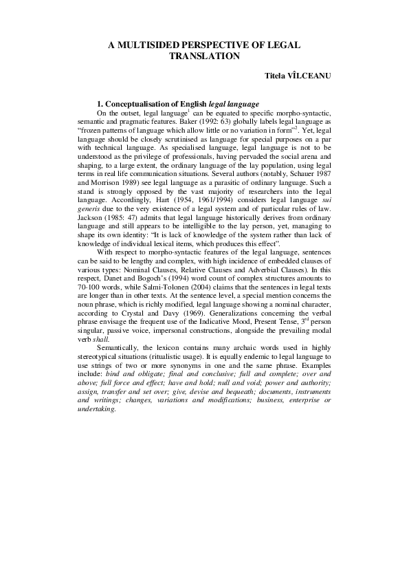 (PDF) A Multisided Perspective of Legal Translation
