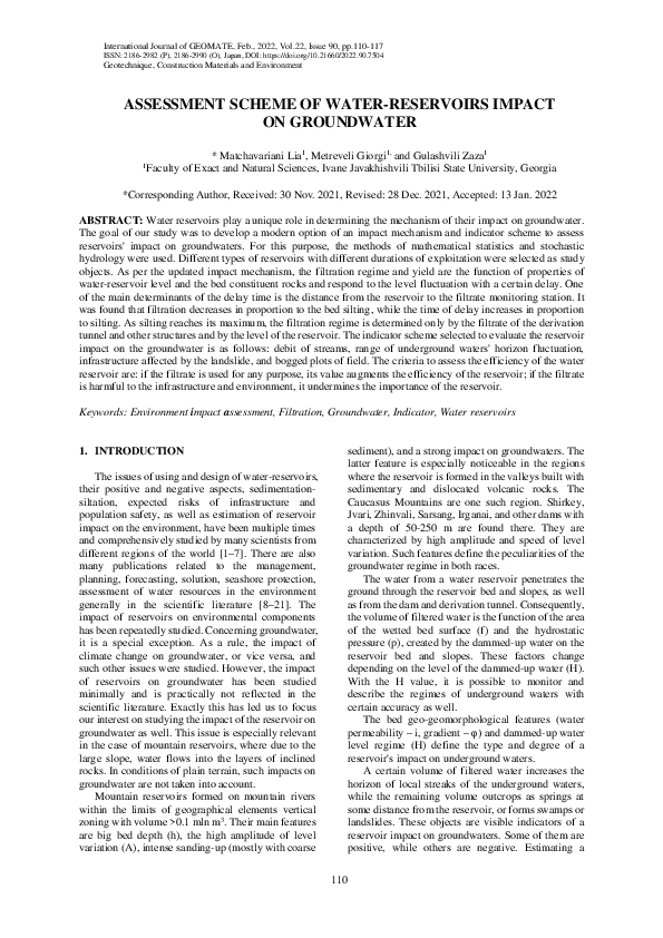 (PDF) Assessment Scheme of Water-Reservoirs Impact on Groundwater