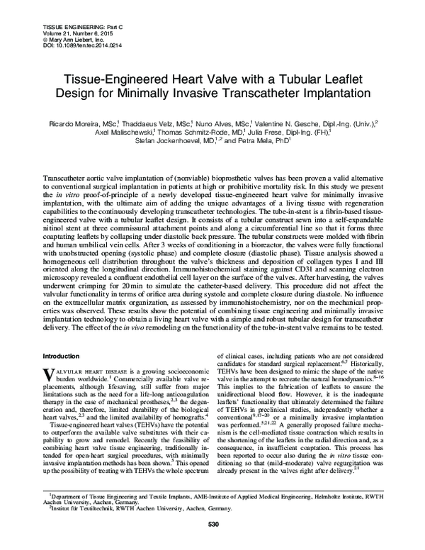 (PDF) Tissue-Engineered Heart Valve with a Tubular Leaflet Design for ...