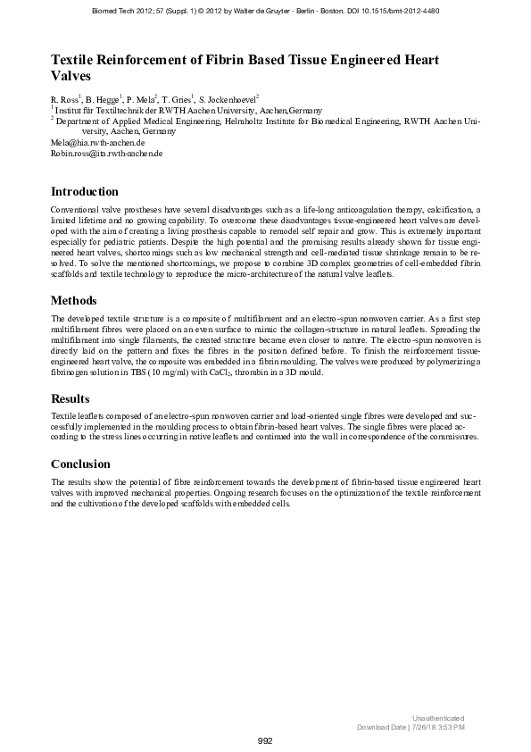 (PDF) Textile Reinforcement of Fibrin Based Tissue Engineered Heart ...