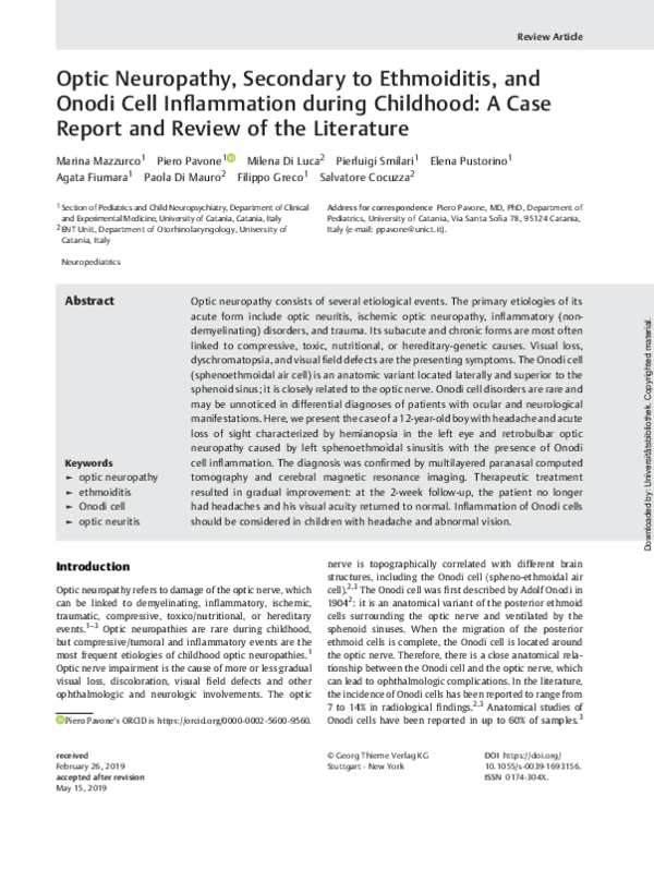 (PDF) Optic Neuropathy, Secondary to Ethmoiditis, and Onodi Cell ...
