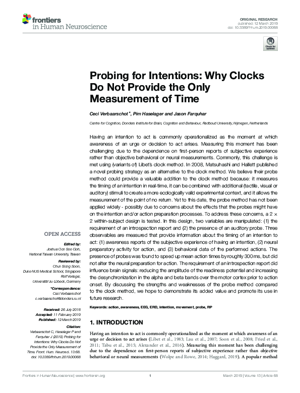 (PDF) Probing for Intentions: Why Clocks Do Not Provide the Only ...