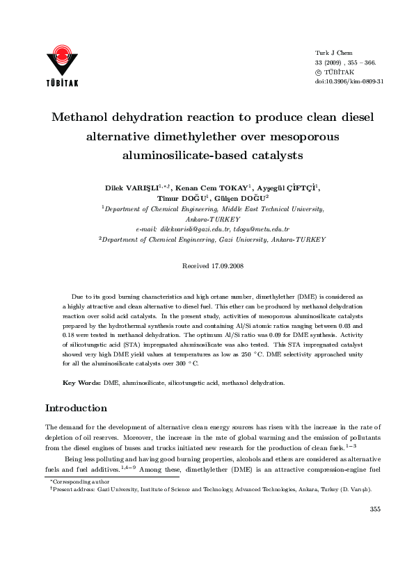 (PDF) Methanol dehydration reaction to produce clean diesel alternative ...
