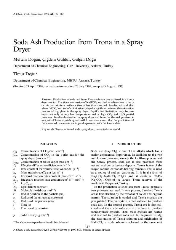 (PDF) Soda Ash Production from Trona in a Spray Dryer